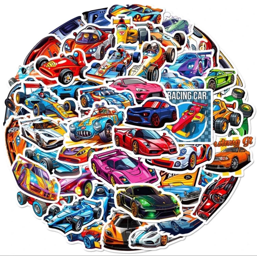 50 Pcs "race Car" Stickers for Laptop Water Bottle Books Endless Ideas ...