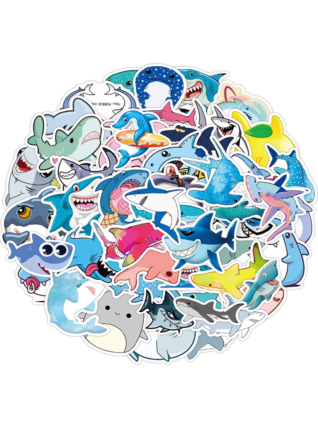 50 Pcs "cartoon Shark" Stickers for Laptop Water Bottle Books Endless ...
