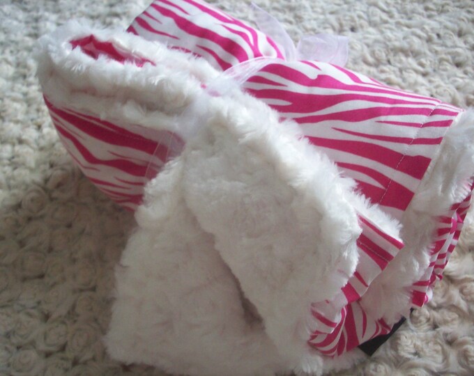 Kit Rose Cuddle Minky Girl Baby Blanket in Pink Zebra/ivory Rose Cuddle ...