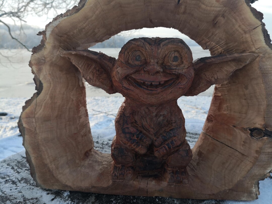 Gizmo the Cheeky Gremlin. Wood Carving Handmade 100% Original Art ...