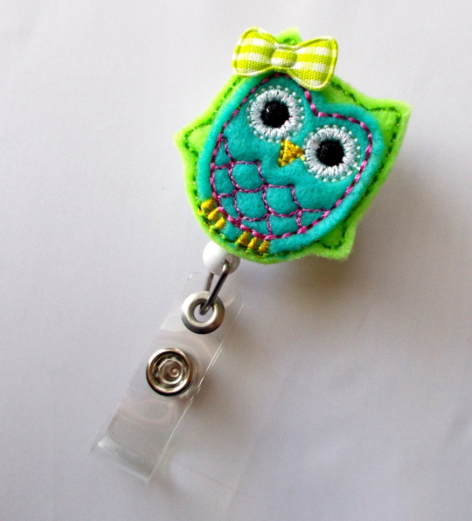 Blue and Green Owl With Bow Retractable ID Felt Badge Holder - Etsy