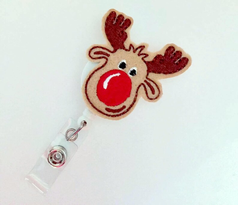 Rudy Reindeer Retractable ID Felt Badge Holder Christmas - Etsy