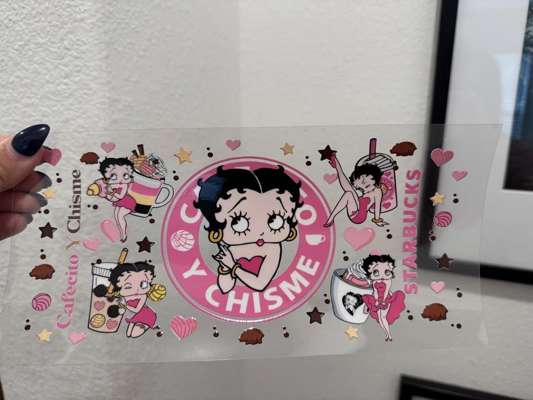 Betty Cartoon Cafecito Y Chisme UV DTF Wrap Transfer 16oz | No Heat ...