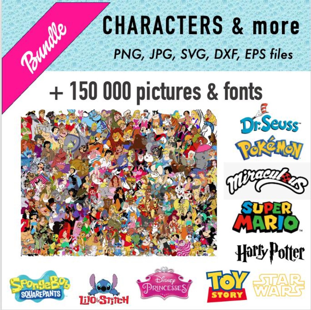 Mega Cartoons Characters Bundle - Svg, Png, Dfx, Eps - Layered for ...
