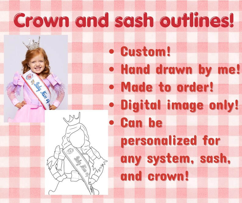 Custom Line Drawing of Crown and Sash Portraits! - Etsy
