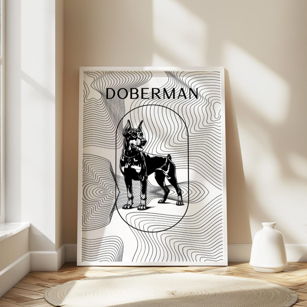 Doberman Poster, Doberman Pincher Print, Trendy Dog Wall Art, Black and ...