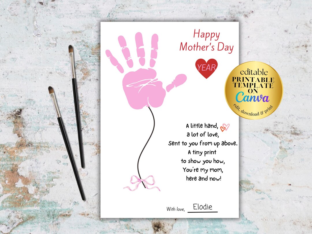 EDITABLE Handprint Mother's Day Art Craft | DIY Kids Fun Mother's Day ...