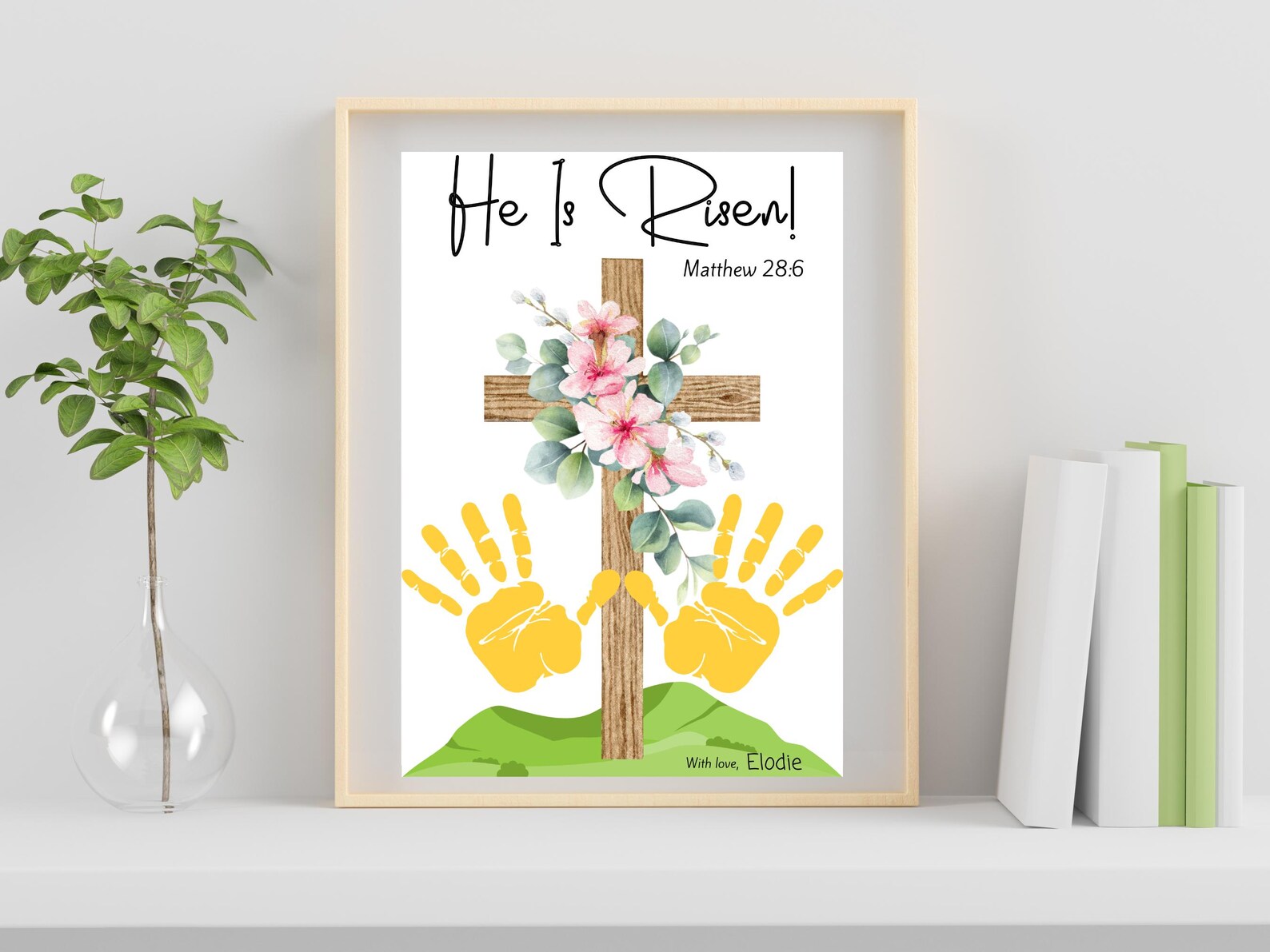 Easter Handprint Art Craft for Kids, Printable He is Risen Keepsake Art ...