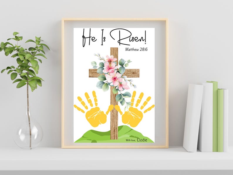 Easter Handprint Art Craft for Kids, Printable He is Risen Keepsake Art ...