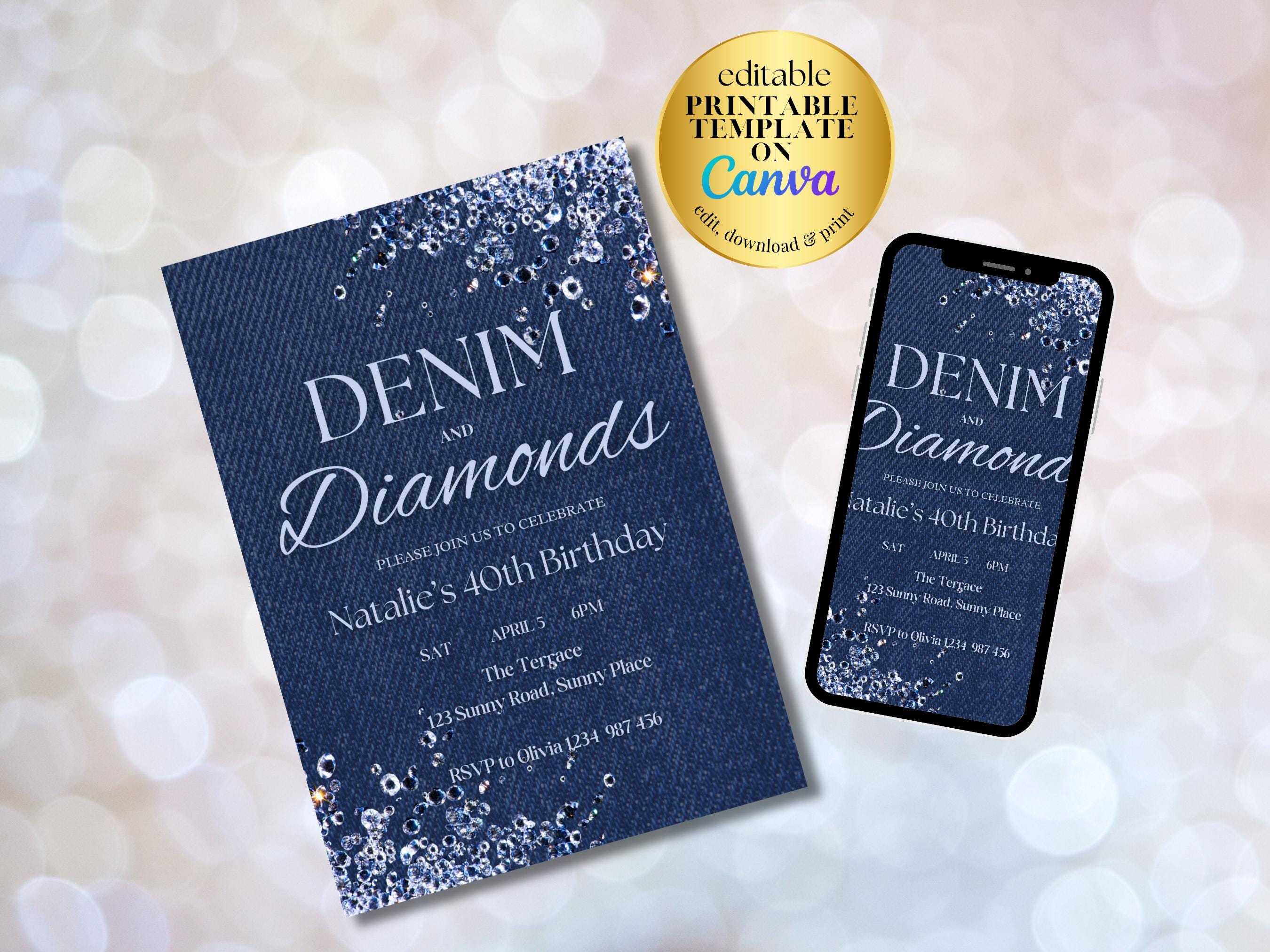Digital Denim and Diamonds Invitation Birthday Invitation | Denim and ...