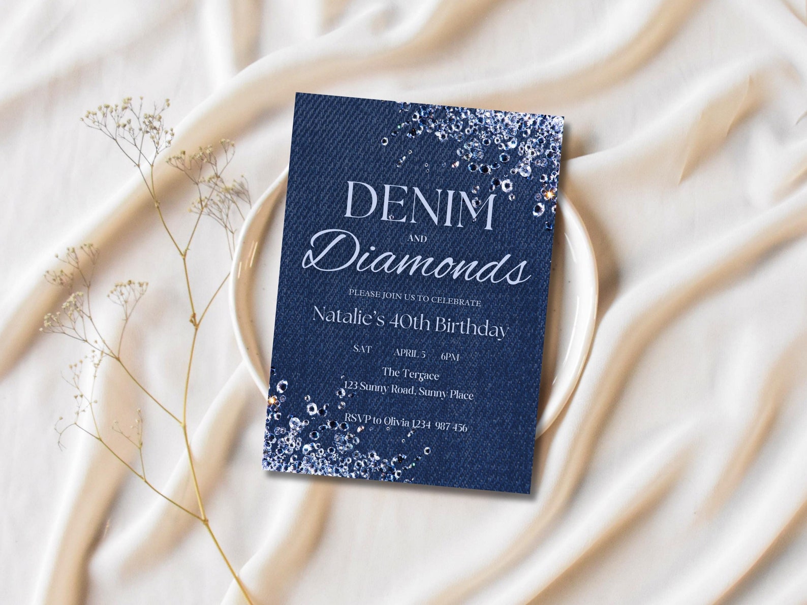 Denim and Diamonds Birthday Invitation | Party Invite | Denim and ...
