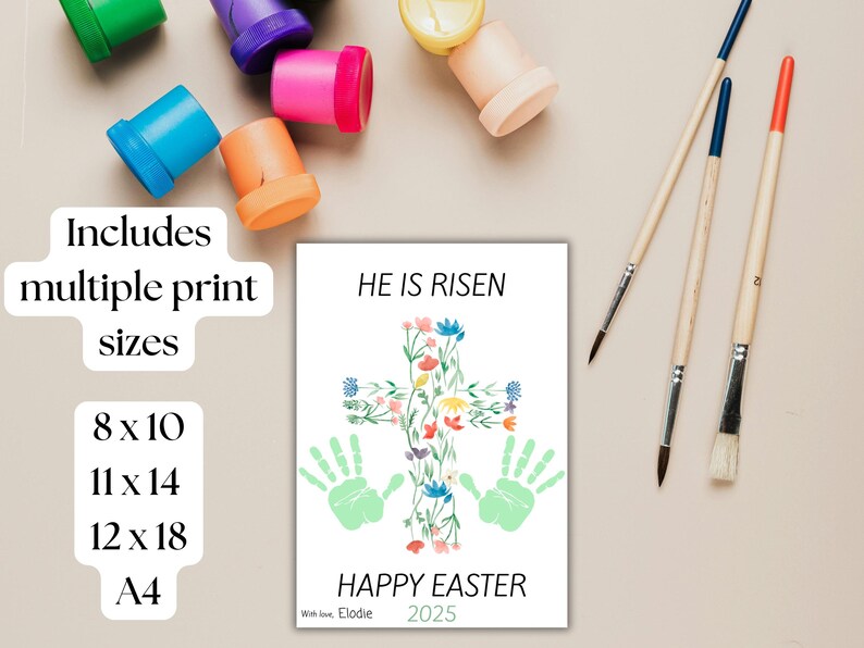 PRINTABLE Easter Handprint Art Craft for Kids, He is Risen Keepsake Art ...