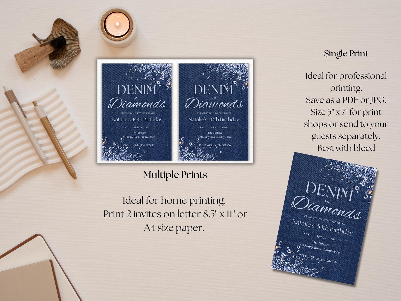 Denim and Diamonds Birthday Invitation | Party Invite | Denim and ...