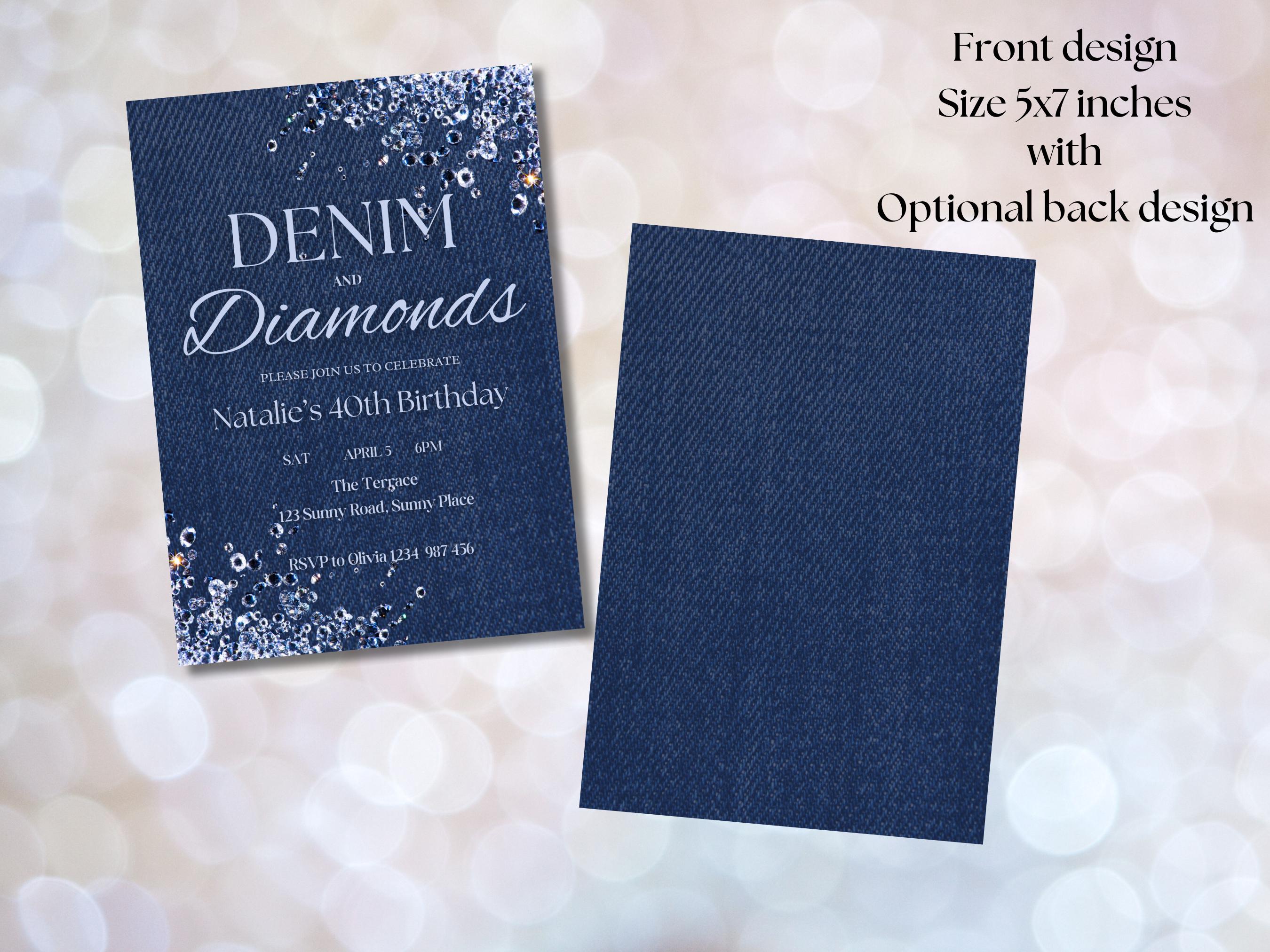 Digital Denim and Diamonds Invitation Birthday Invitation | Denim and ...
