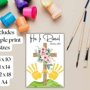 Easter Handprint Art Craft for Kids, Printable He is Risen Keepsake Art ...