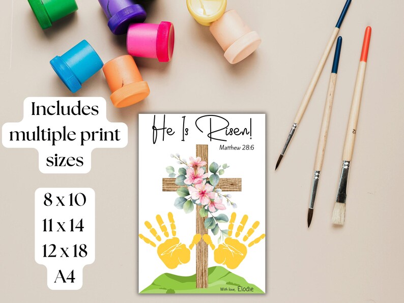 Easter Handprint Art Craft for Kids, Printable He is Risen Keepsake Art ...