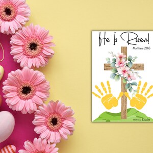 Easter Handprint Art Craft for Kids, Printable He is Risen Keepsake Art ...