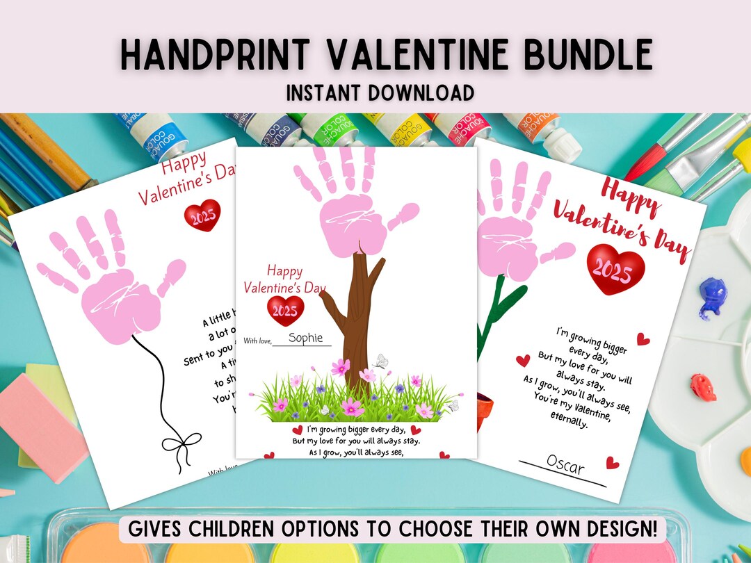 BUNDLE Handprint Valentine Art for Kids | DIY Kids Fun Valentines Day ...