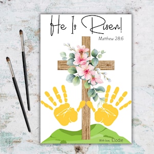 Easter Handprint Art Craft for Kids, Printable He is Risen Keepsake Art ...