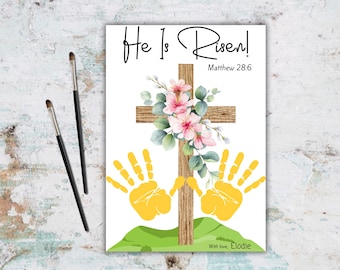 PRINTABLE Easter Handprint Art Craft for Kids, He is Risen Keepsake Art ...