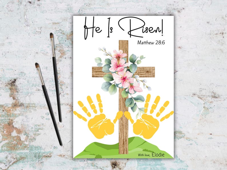 Easter Handprint Art Craft for Kids, Printable He is Risen Keepsake Art ...