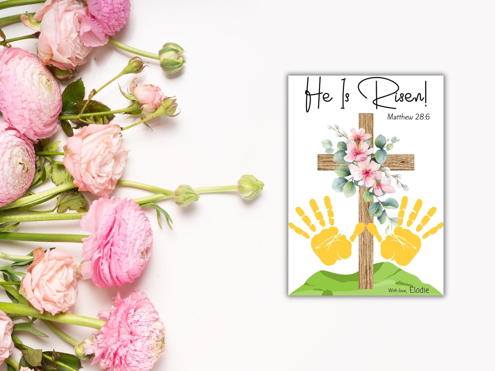 Easter Handprint Art Craft for Kids, Printable He is Risen Keepsake Art ...