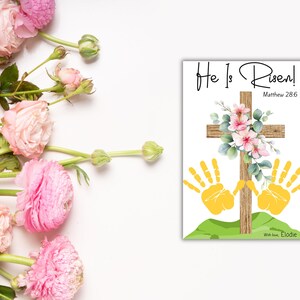 Easter Handprint Art Craft for Kids, Printable He is Risen Keepsake Art ...