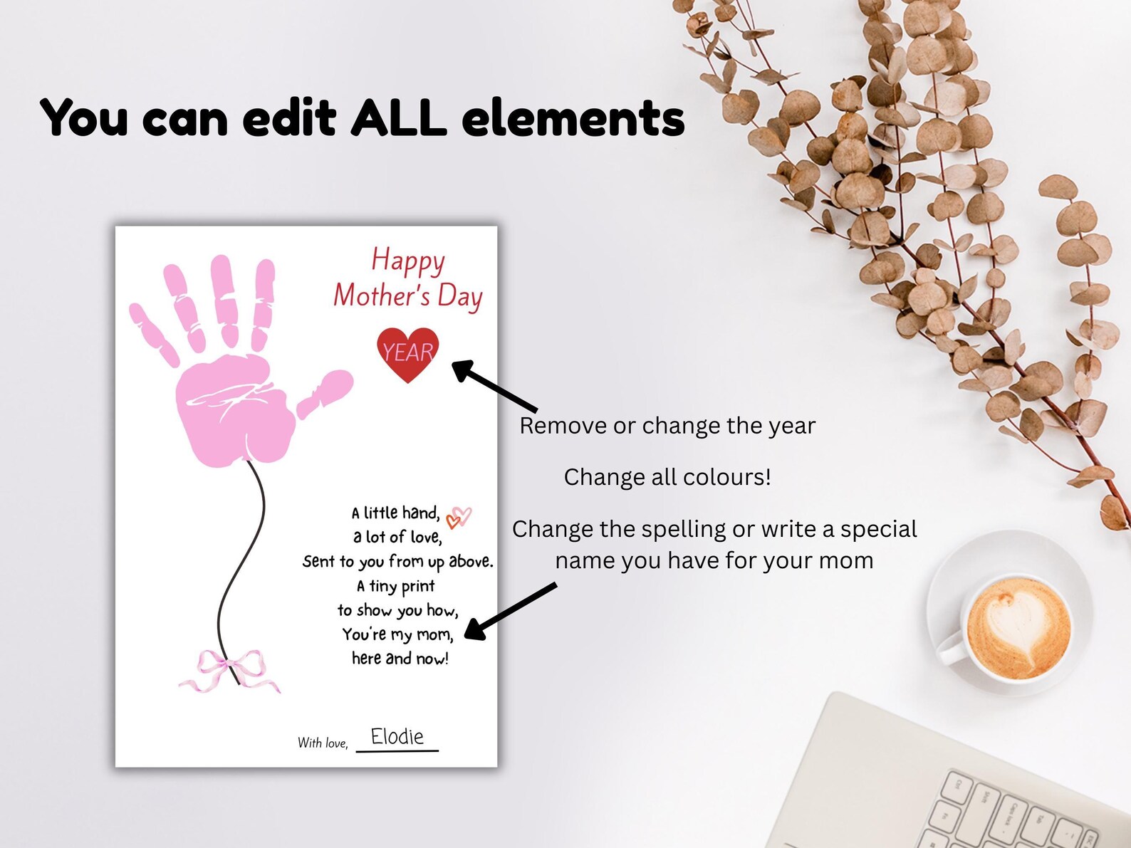 EDITABLE Handprint Mother's Day Art Craft | DIY Kids Fun Mother's Day ...