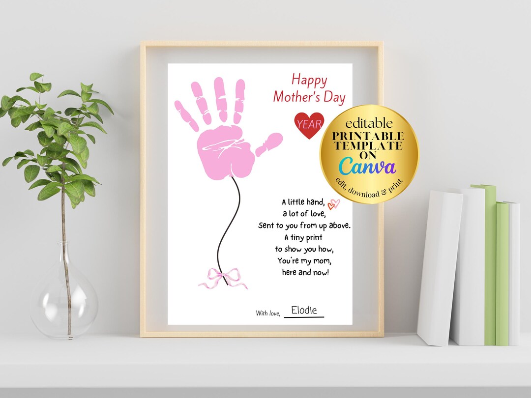 EDITABLE Mother's Day Handprint Art Craft | DIY Kids Fun Mother's Day ...