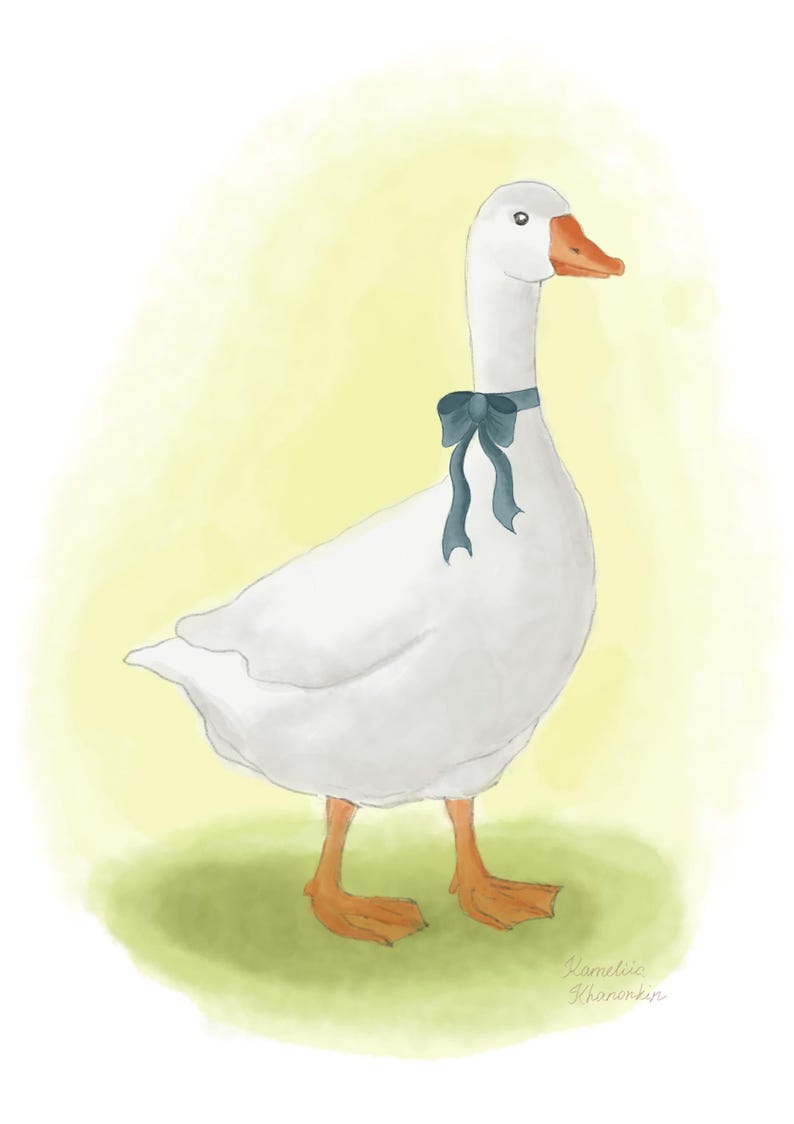 Vintage White Goose With Blue Bow | Digital Art Print (A4 Size) - Etsy