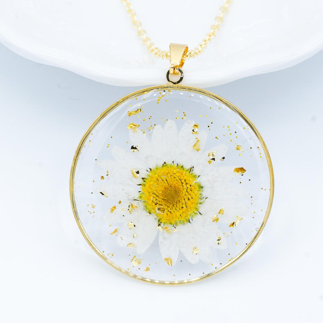 Pressed Birth Flower Resin Necklace,gold Dried Flower Necklace, Pressed ...
