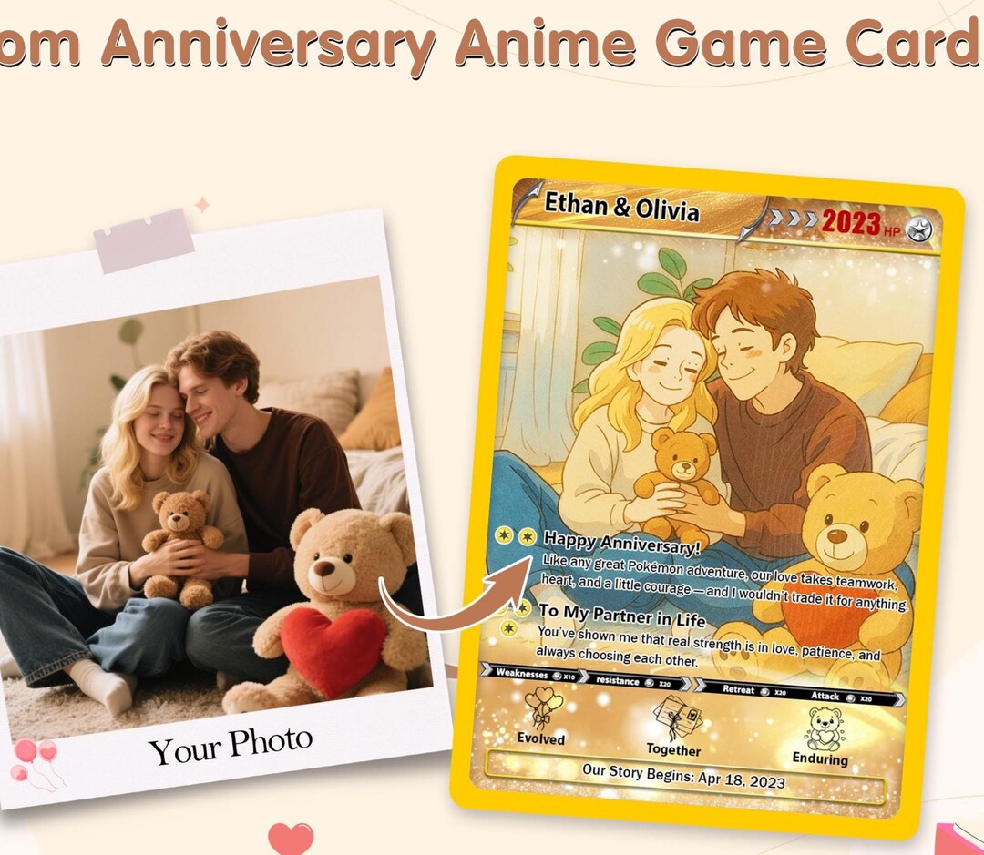 Personalized Anime Couple Card, Pokemon-themed Anniversary Card ...