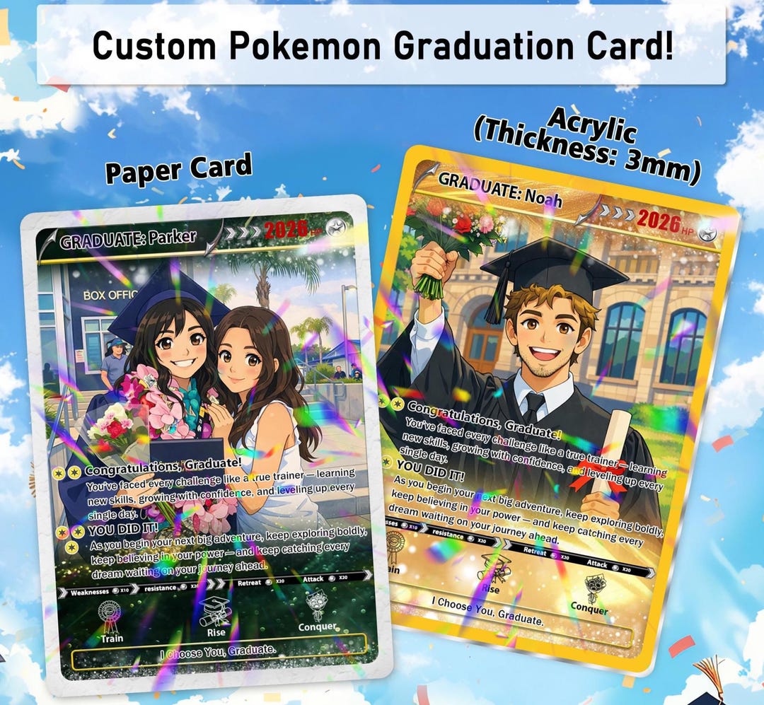 Custom Pokemon Graduation Trainer Card, Personalized Photo Anime Game ...