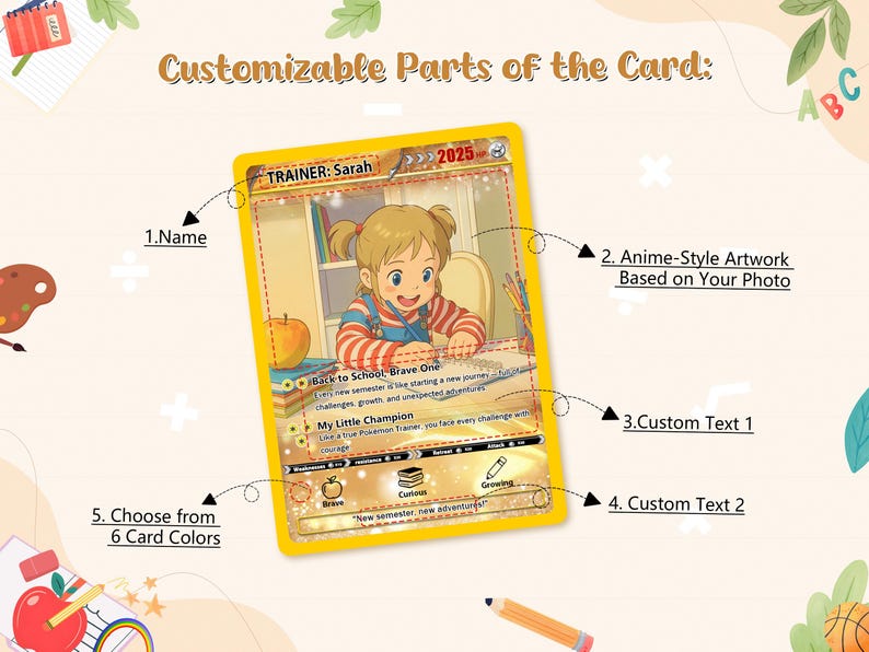 Custom Back to School Trainer Card–anime Photo Gift for Boys, Pokémon ...