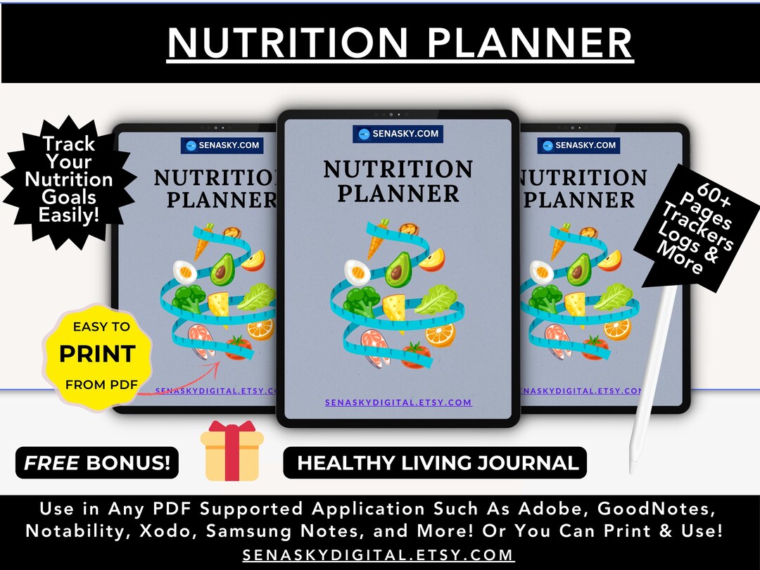 Nutrition Planner, Digital Meal Planner, Food Tracker Wellness Journal ...