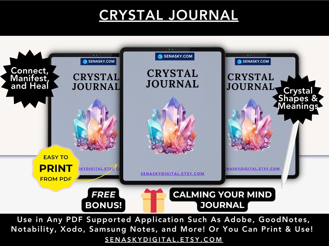 Crystal Journal, Printable Crystal Grid & Healing Planner, Manifestation, Crystal Tracking PDF ...