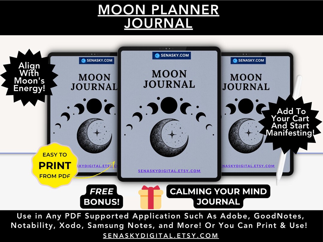 Moon Planner Journal, Lunar Cycle Chart Manifestation, Moon Phases ...