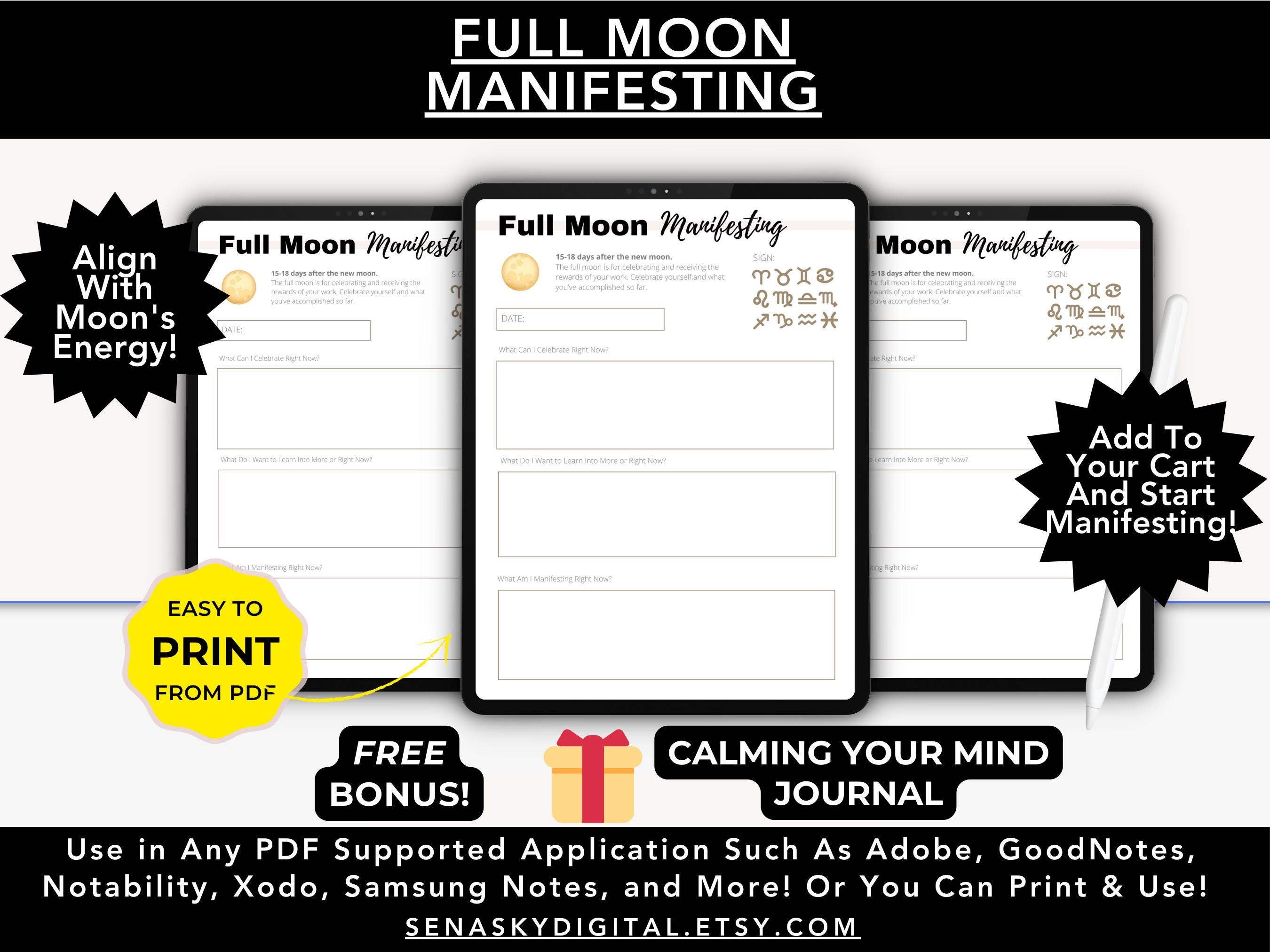 Moon Planner Journal, Lunar Cycle Chart Manifestation, Moon Phases ...