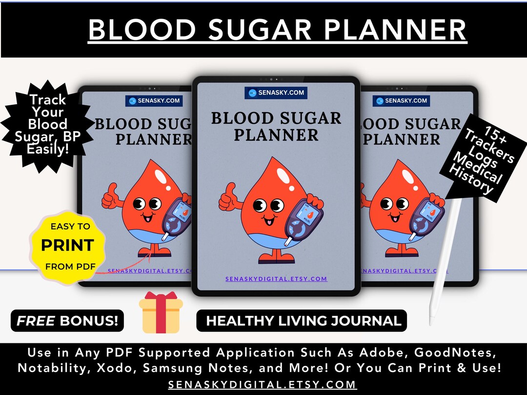 Blood Sugar Planner, Digital Log & Tracker, Diabetic Health Planner ...