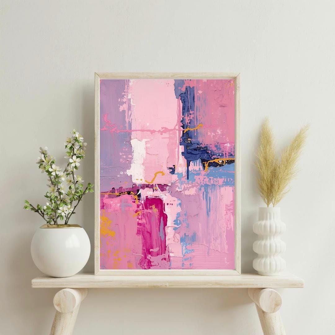 Abstract Art Print: Colourful Textured Paint Effect, Pink and Purple ...