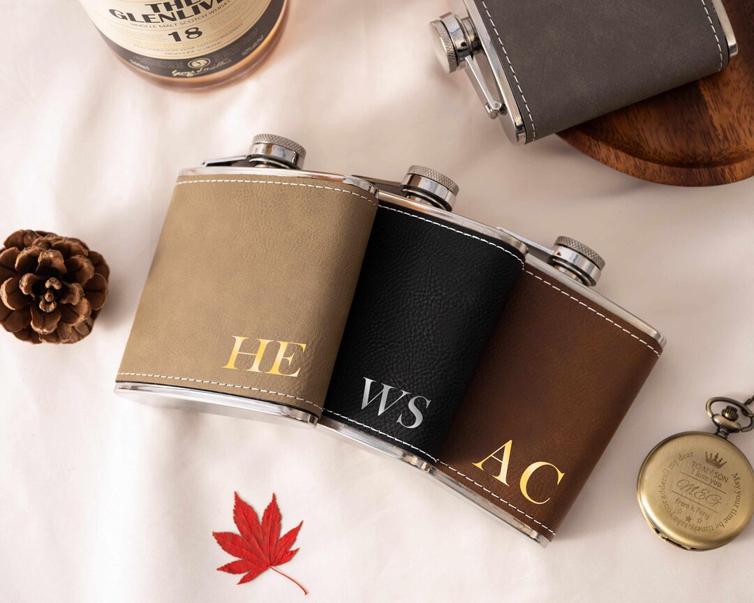 Personalized Leather Flask for Men, Groomsmen Gifts, Custom Leather ...