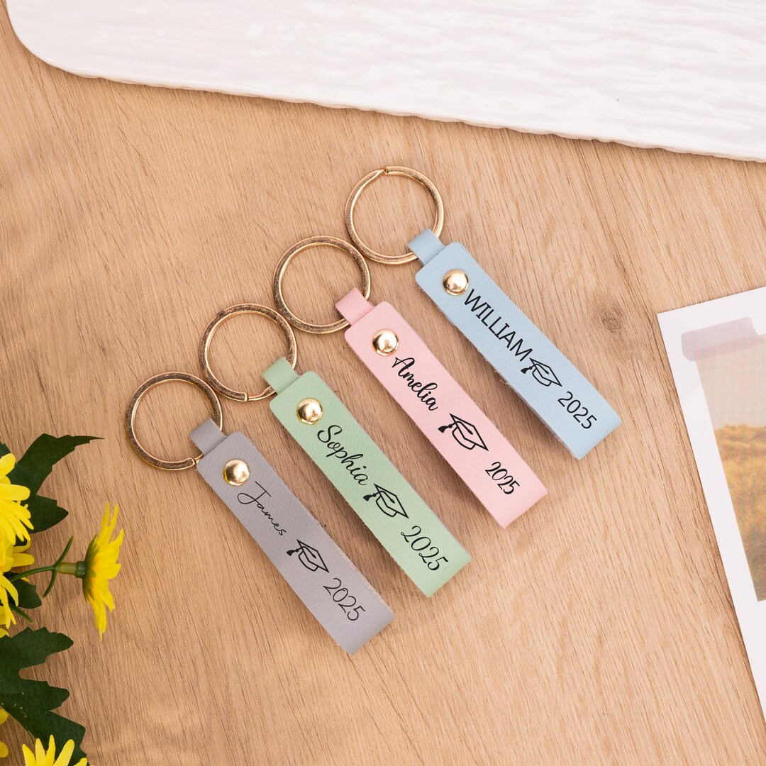 Personalized Graduation Gift, Custom Name Leather Keychain, Class of ...