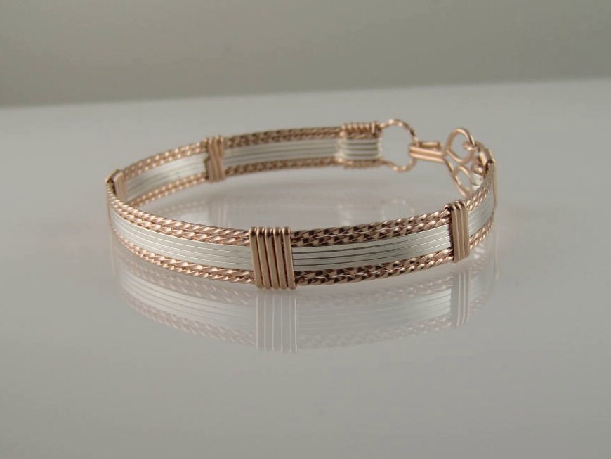 WSB-0185, Rose Gold Filled Wire and Sterling Silver Bracelet, Wrapped ...