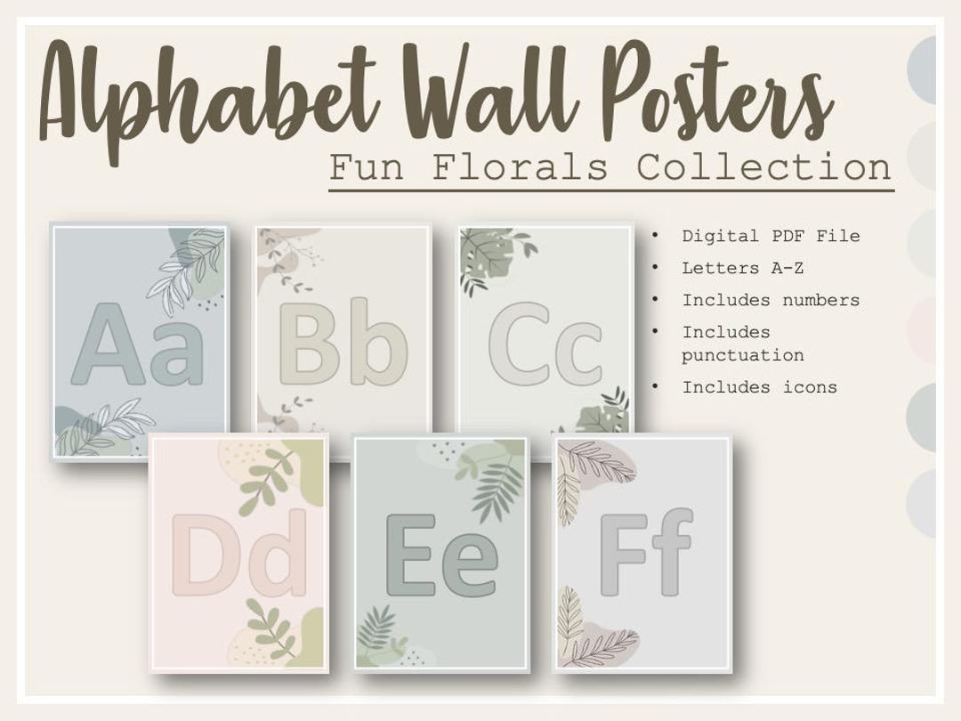 Floral Alphabet Wall Posters, Colorful Classroom Decor (PDF) - Etsy