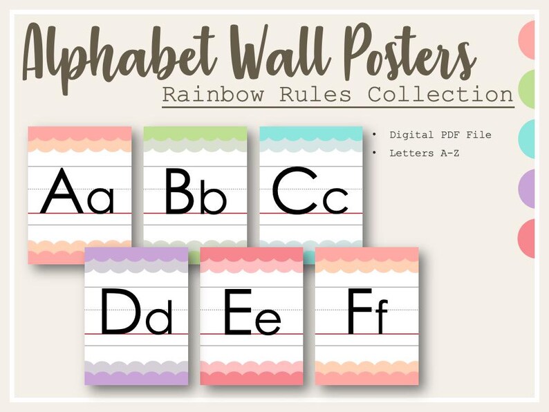 Rainbow Rules Printable Alphabet Wall Posters, Colourful, Download ...