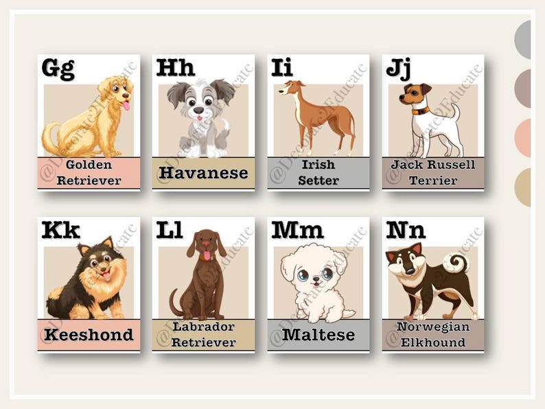Dog Breeds Alphabet Wall Art, Colorful Classroom Decor (PDF Download ...