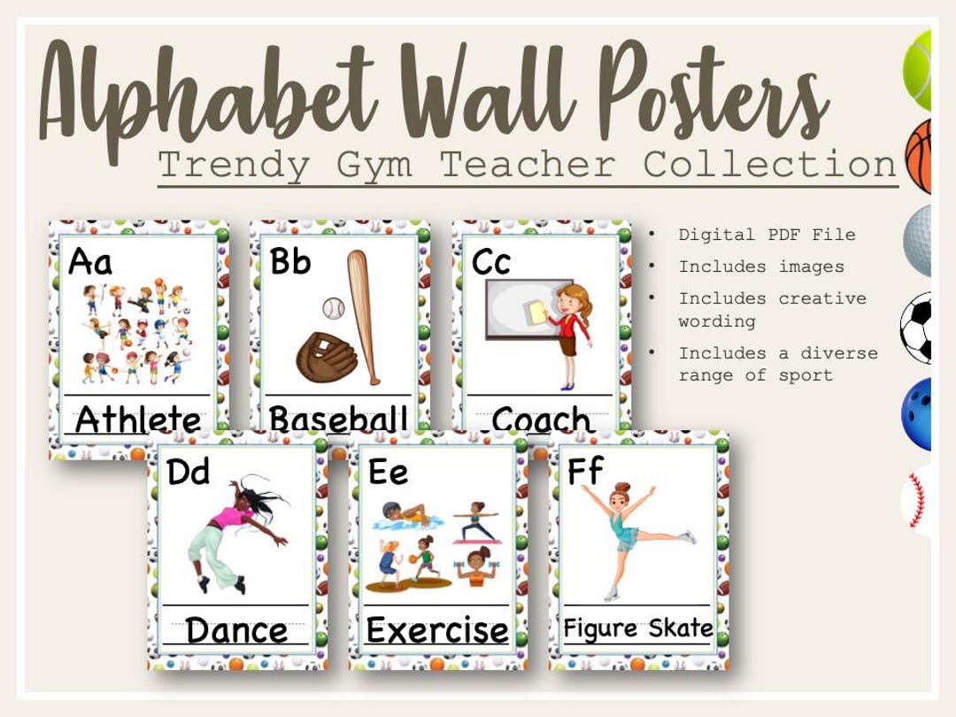 Gym Teacher Alphabet Poster, Classroom Decor (PDF Pattern) - Etsy