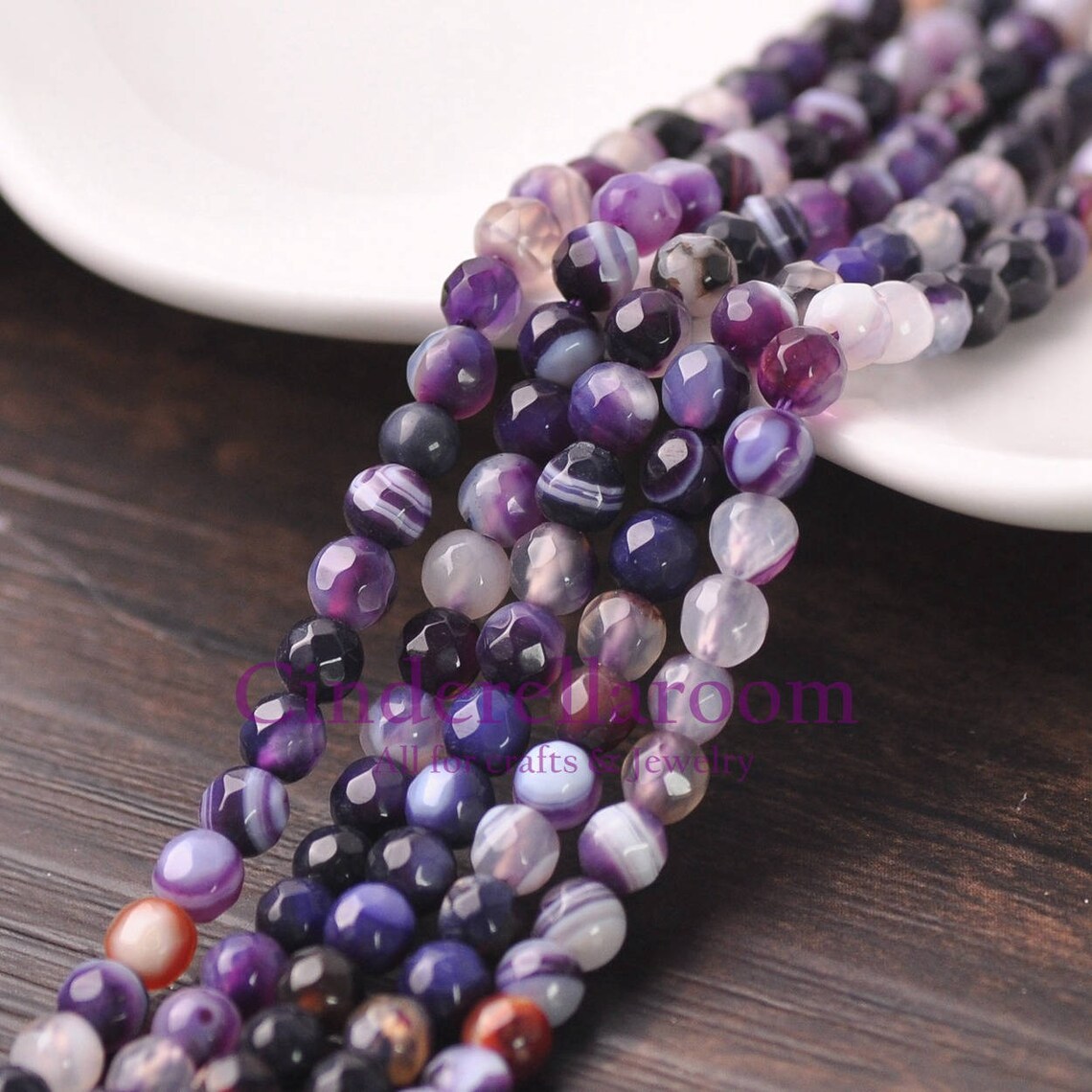 Natural Purple Agate Stone Round Faceted Gemstone Loose Spacer Beads ...