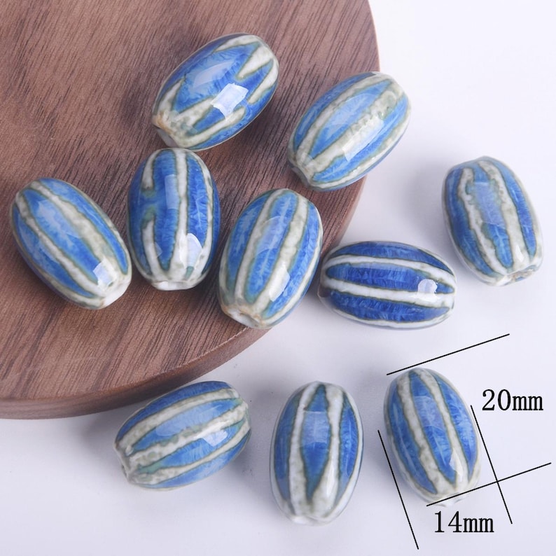 10pcs Fambed Blue Pumpkin Shape Round/oval 11mm/20x14mm Handmade ...