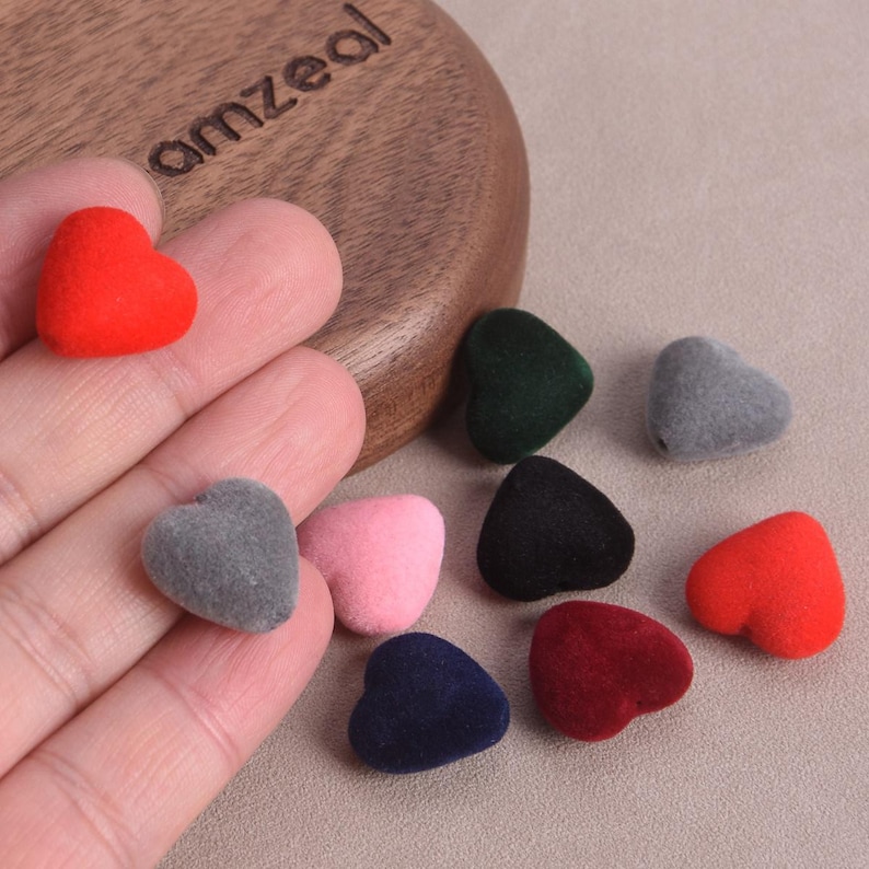 10pcs Felt Heart Shape 18mm Pompon Acrylic Loose Beads for Jewelry ...